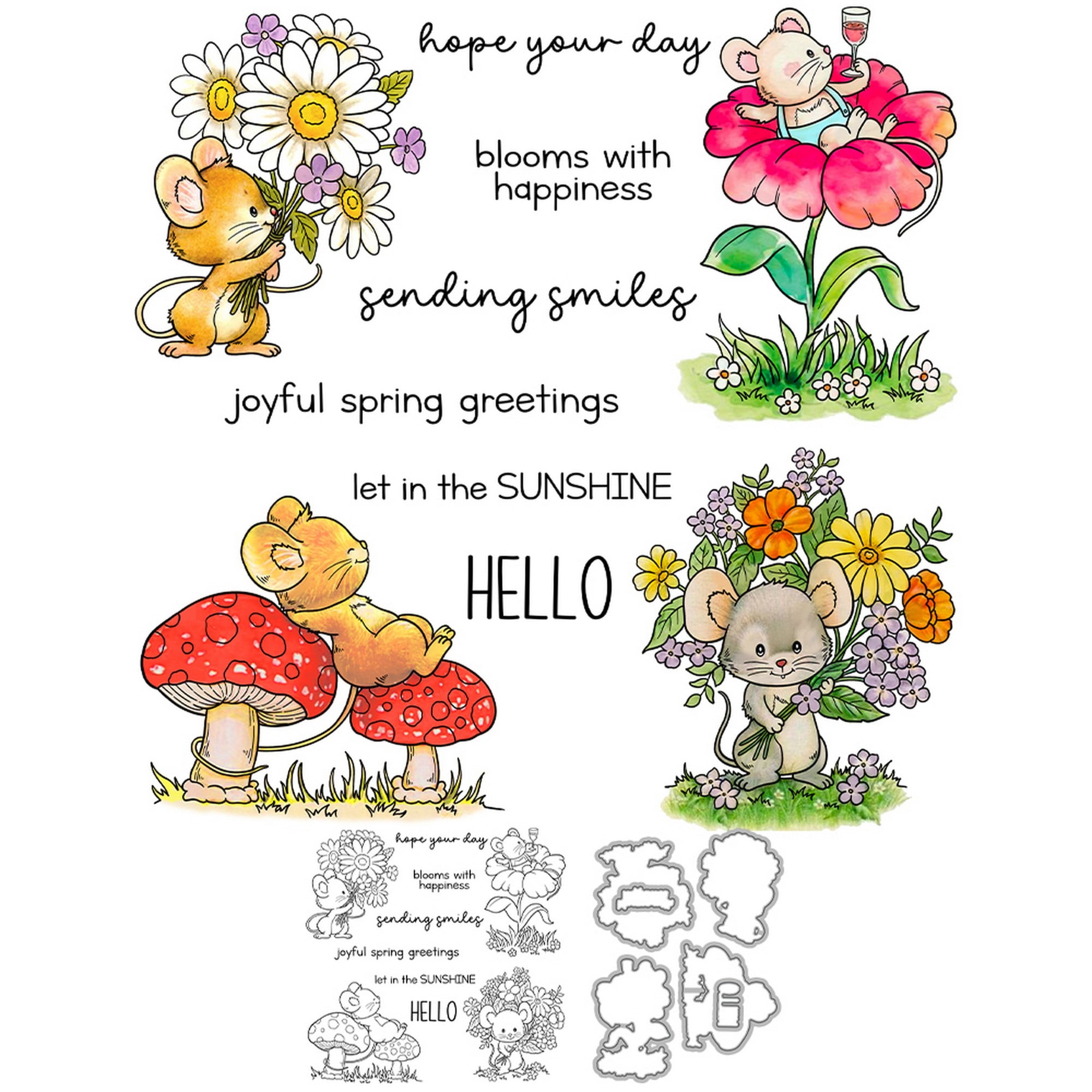 Spring Flowers Mice Hope Your Day Blooms With Happiness Metal Cutting ...
