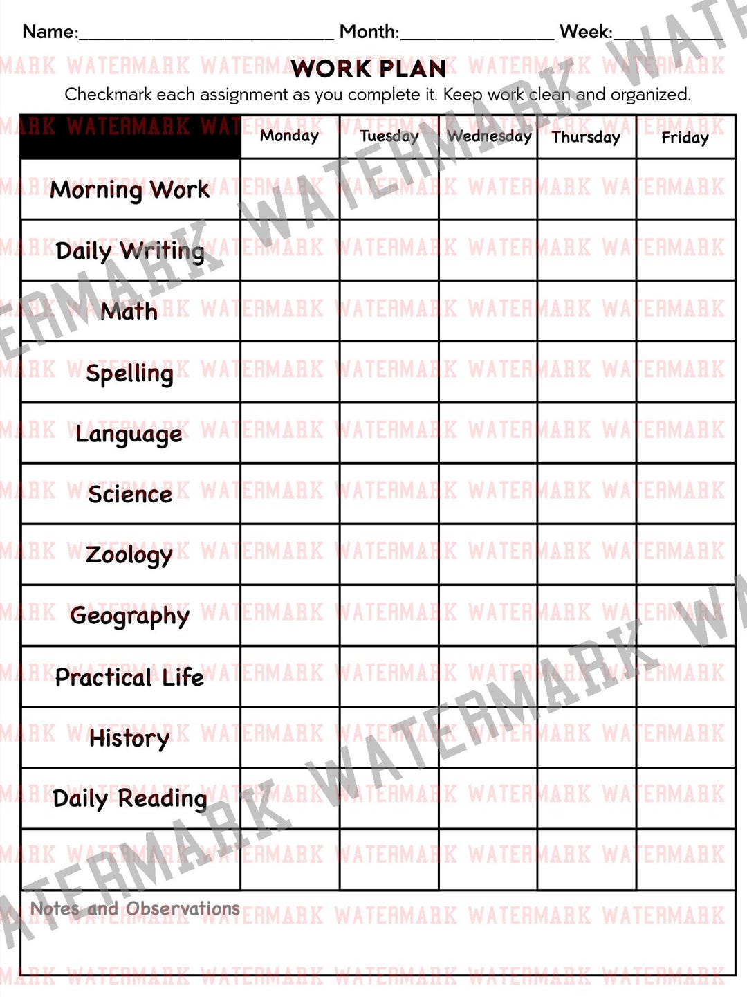 Weekly Work Report Montessori School - Etsy
