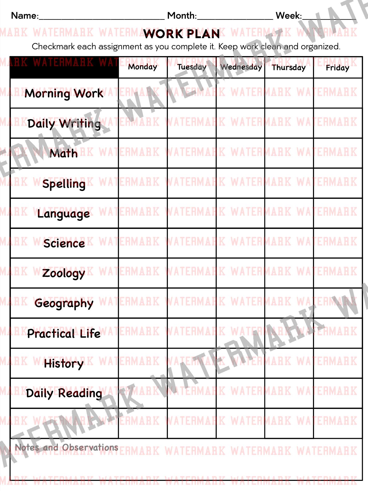 Weekly Work Report Montessori School - Etsy