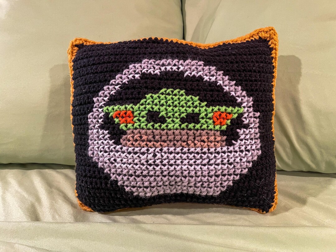 Handmade Grogu Pillow - Cross-stitch Crochet- Baby Yoda Decor - Star ...