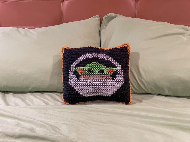Handmade Grogu Pillow - Cross-stitch Crochet- Baby Yoda Decor - Star ...