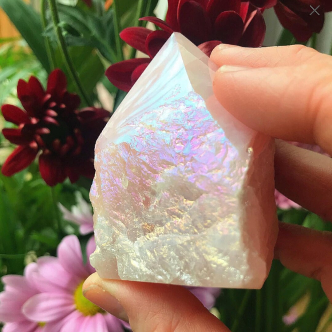 Rose Quartz Aura / Raw Cut Base Point Crystal / Authentic / - Etsy