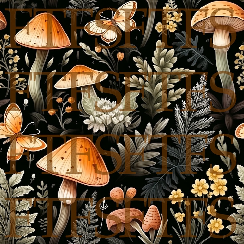 Mushroom Cottagecore Goblincore PNG Seamless Tumbler Digital Artwork ...