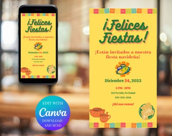 Spanish Christmas Party Invitation, Invitacion Digital Fiesta De Navidad Navideña, Bilingual ...