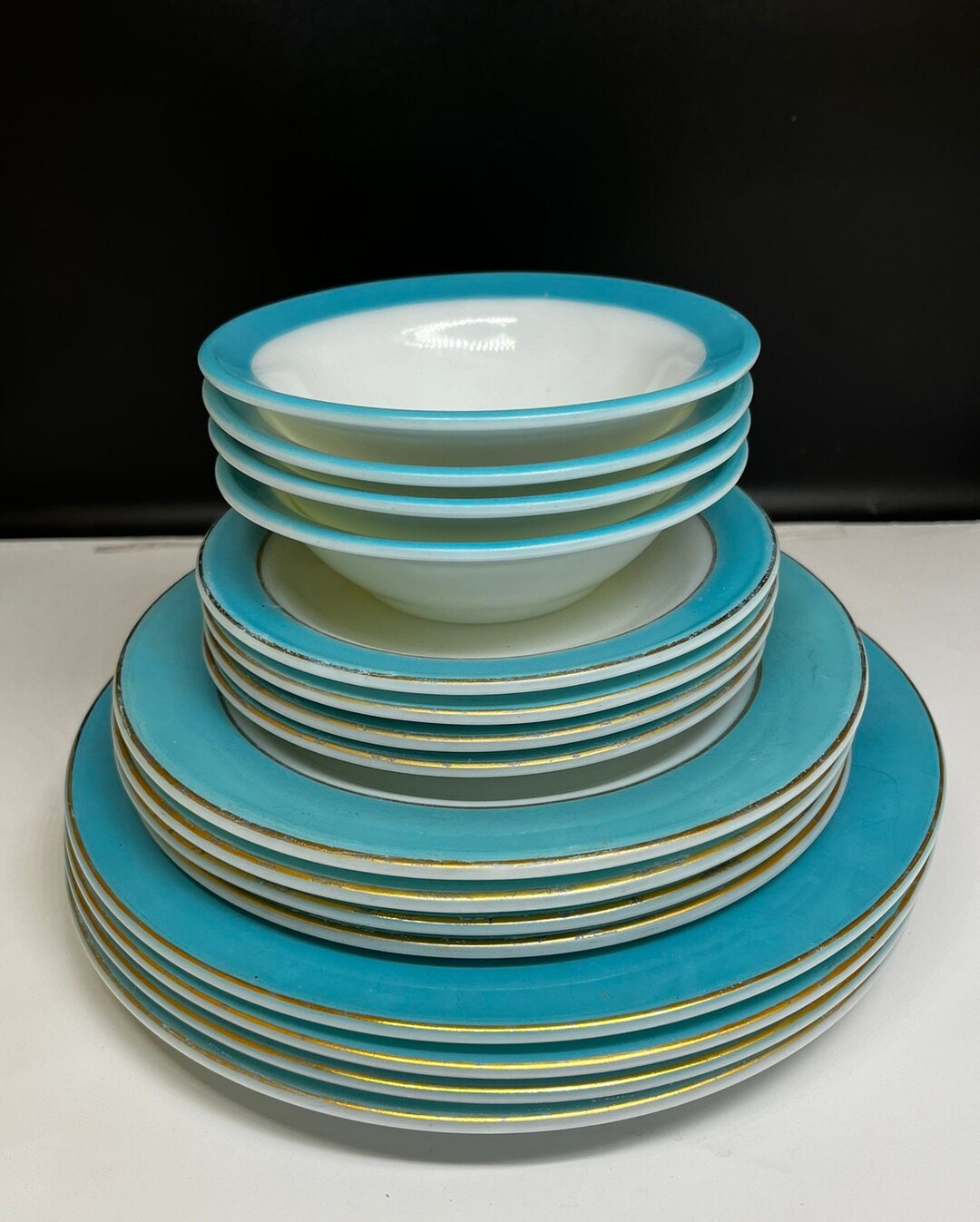 Pyrex Aqua Band 10 Serving Plate, Salad, Saucer, and Bowl Sold as ...