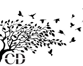 black birds flying drawing