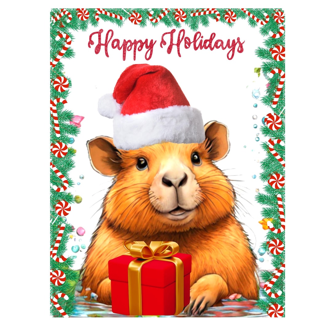Cute Capybara Christmas Holiday Greeting Card With Warm Holiday Wishes ...