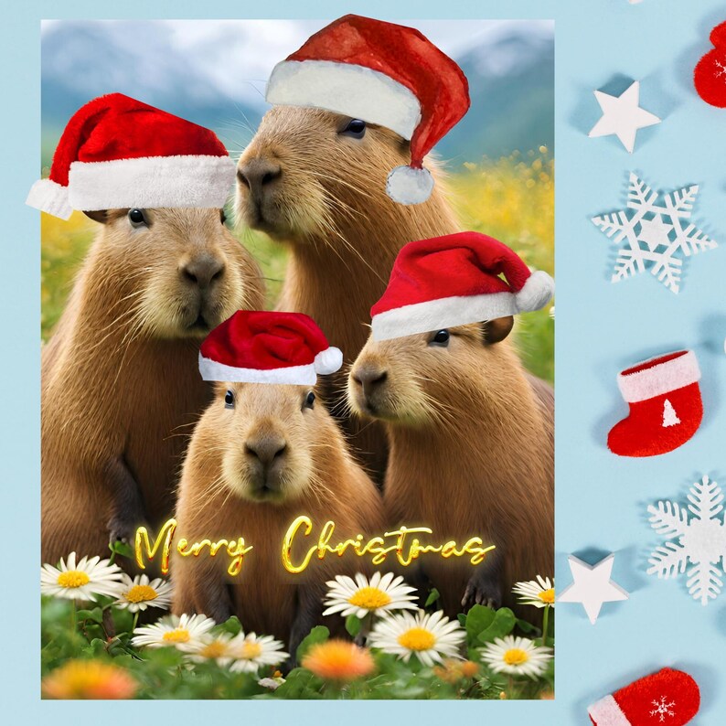 Capybara Family Christmas Greeting Card With Warm Holiday Wishes for ...