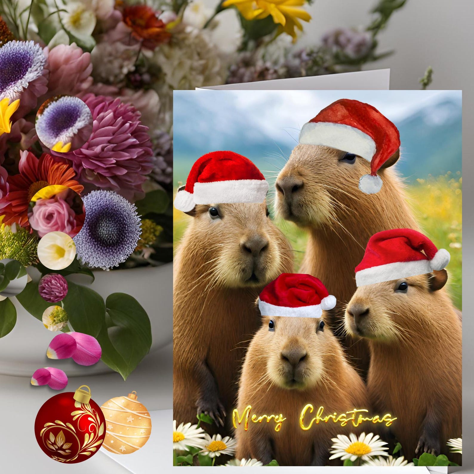 Capybara Family Christmas Greeting Card With Warm Holiday Wishes for ...