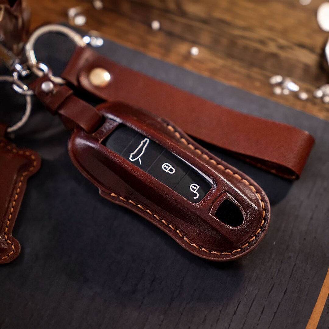 Leather Car Key Case Leather Key Protection Case Keychain Locking Cover ...