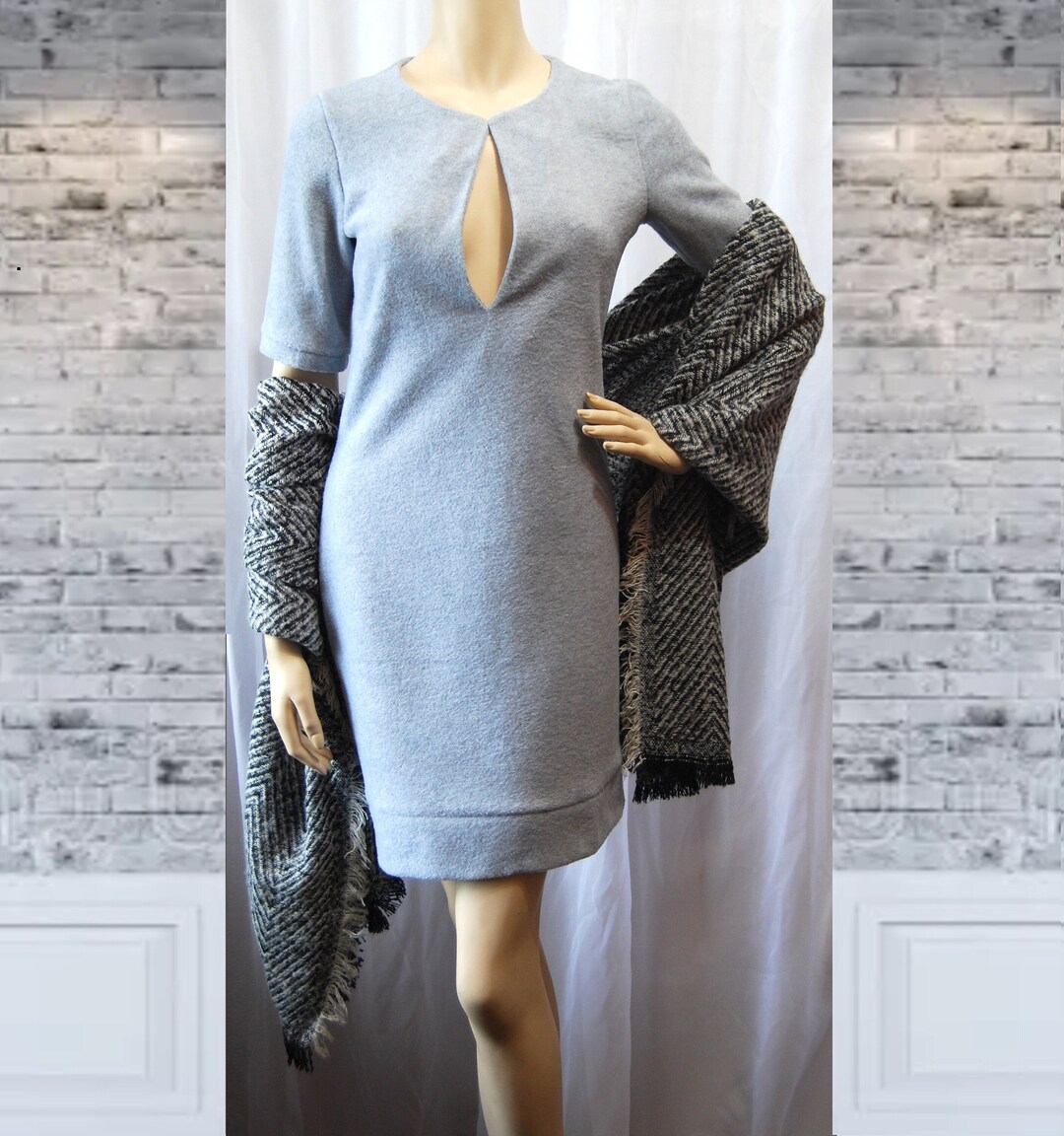 Plunging V-neck / Keyhole Semi-fitted Pullover Dress. Anti-pill Polar ...