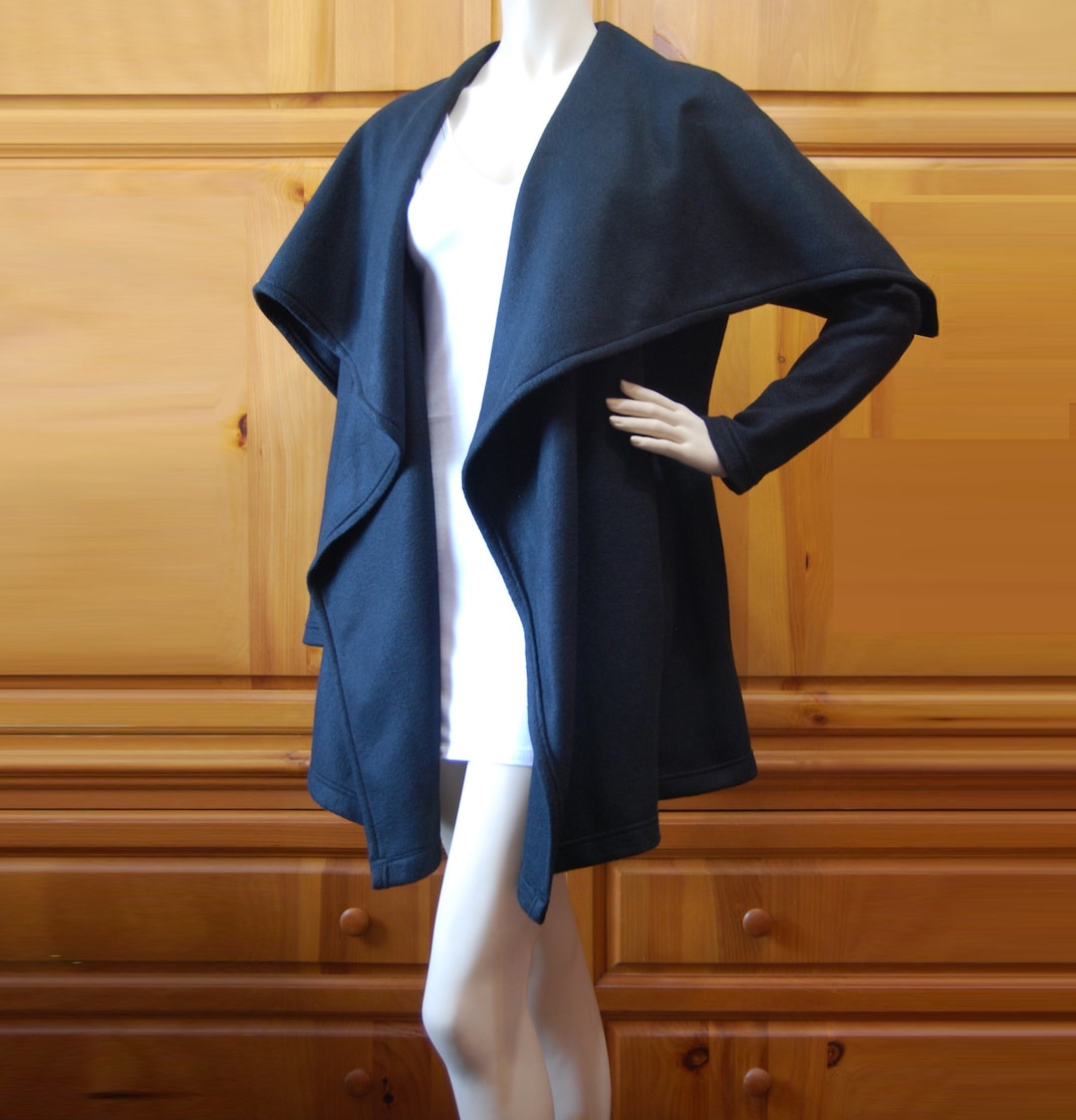Drape Collar Wrap Coat With Side Pockets - Etsy