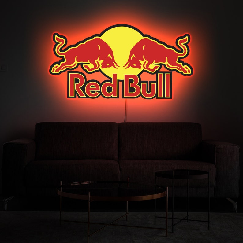 Red Bull Neon Sign, Red Bull Logo Lighted, Redbull Led Sign, Red Bull ...