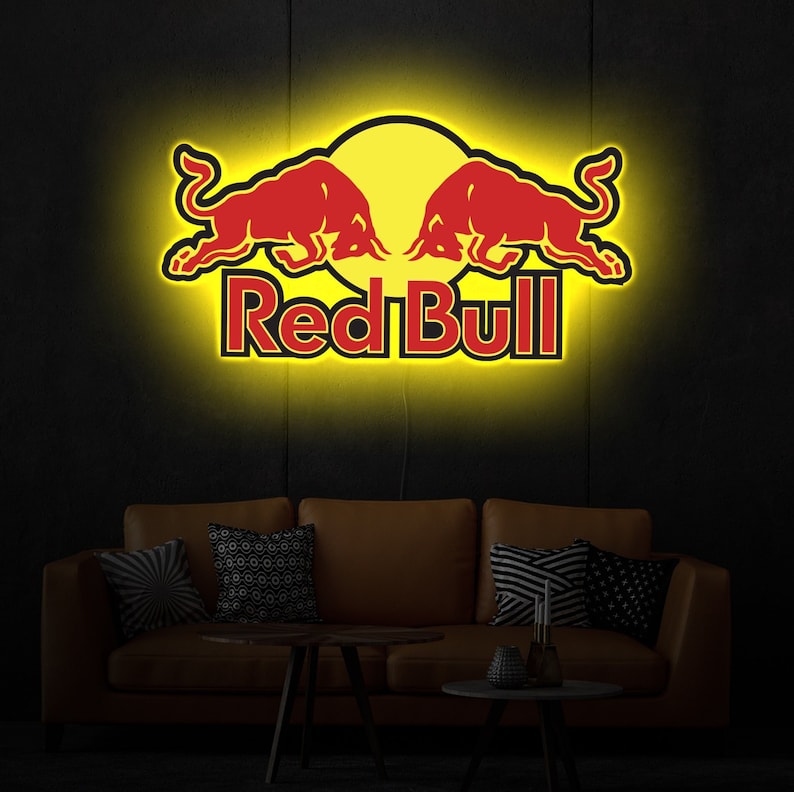Red Bull Neon Sign, Red Bull Logo Lighted, Redbull Led Sign, Red Bull ...