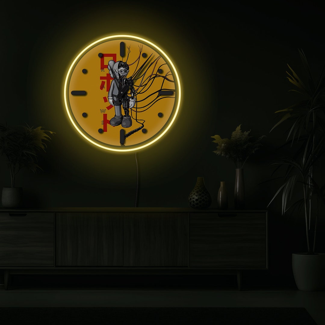 Kaws Neon Clock, Kaws Wall Clock, Kaws Led Decor, Kaws Light Up, Wall ...