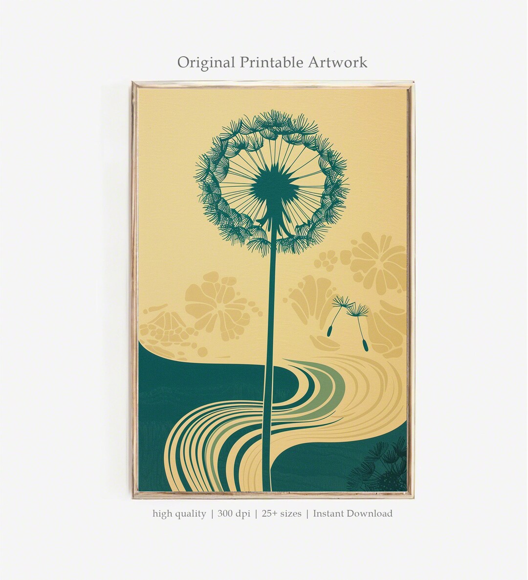 Dandelion Silhouette PRINTABLE Art | Modern Botanical Decor | Teal and ...