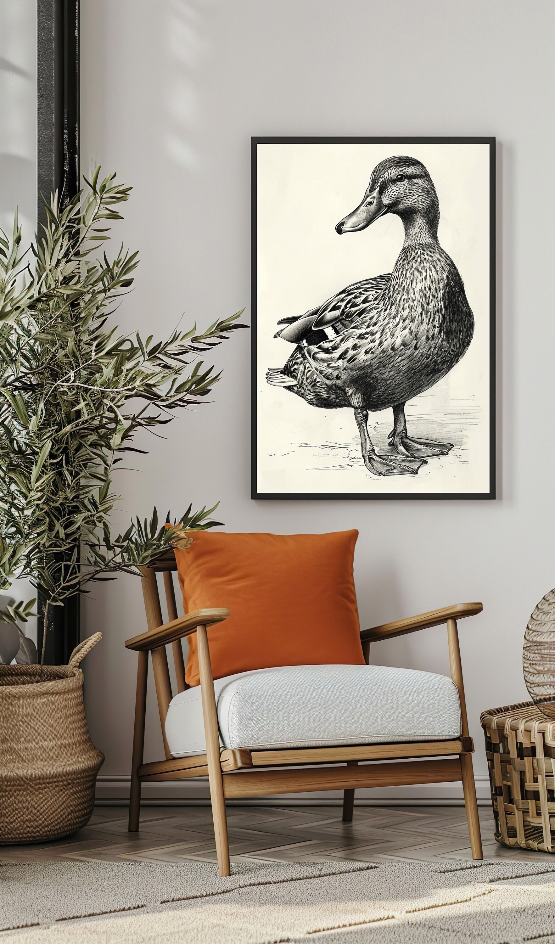 Monochrome Duck Portrait PRINTABLE Art | Nature-inspired Wall Decor ...