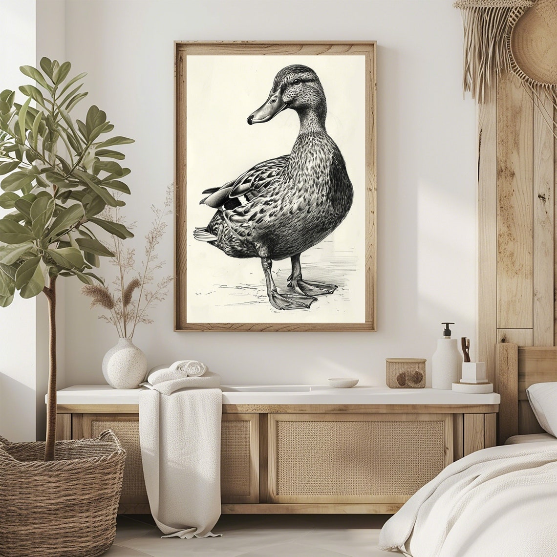 Monochrome Duck Portrait PRINTABLE Art | Nature-inspired Wall Decor ...