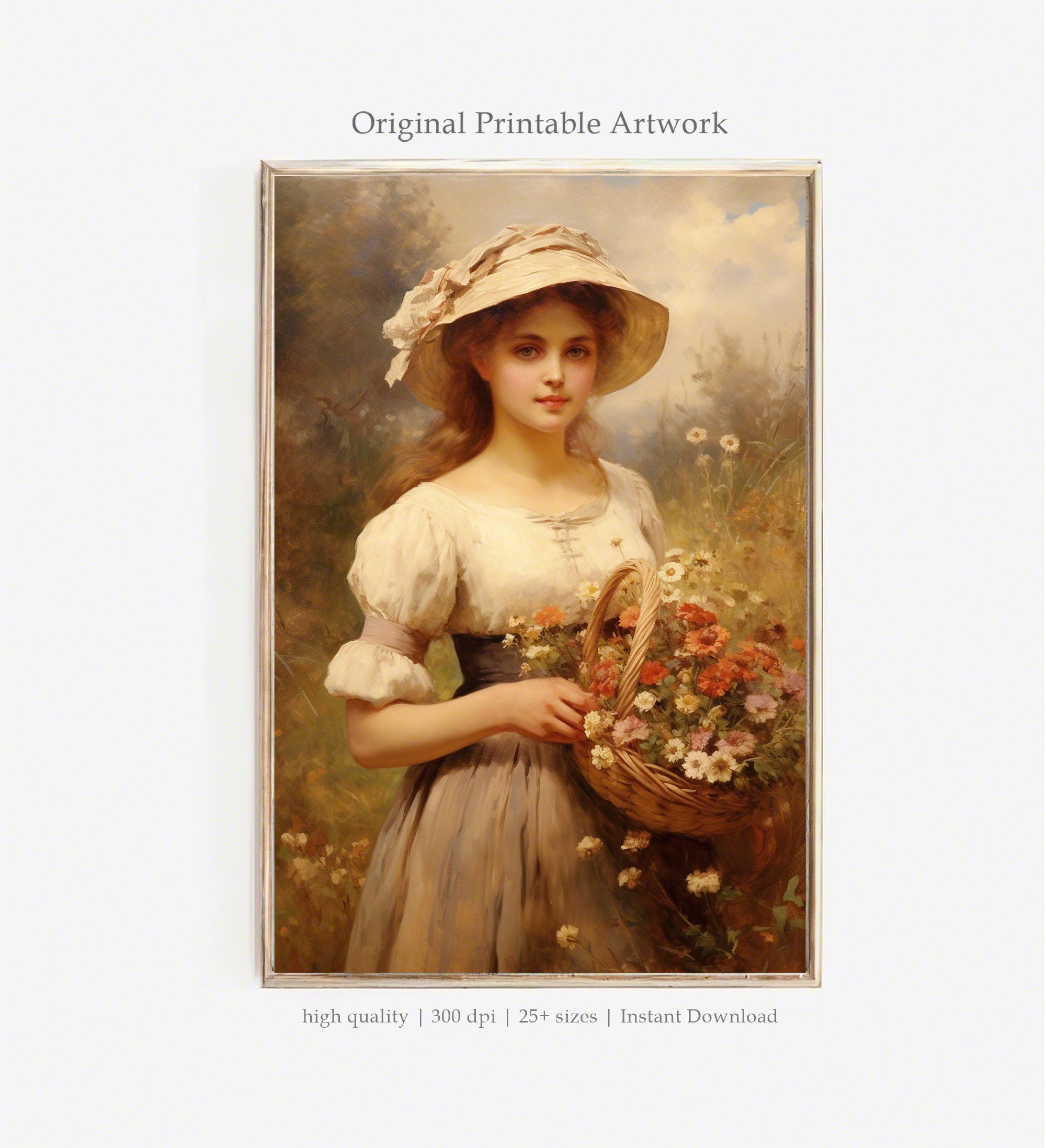 Victorian Lady With Flowers PRINTABLE Art Classic Portrait Painting ...