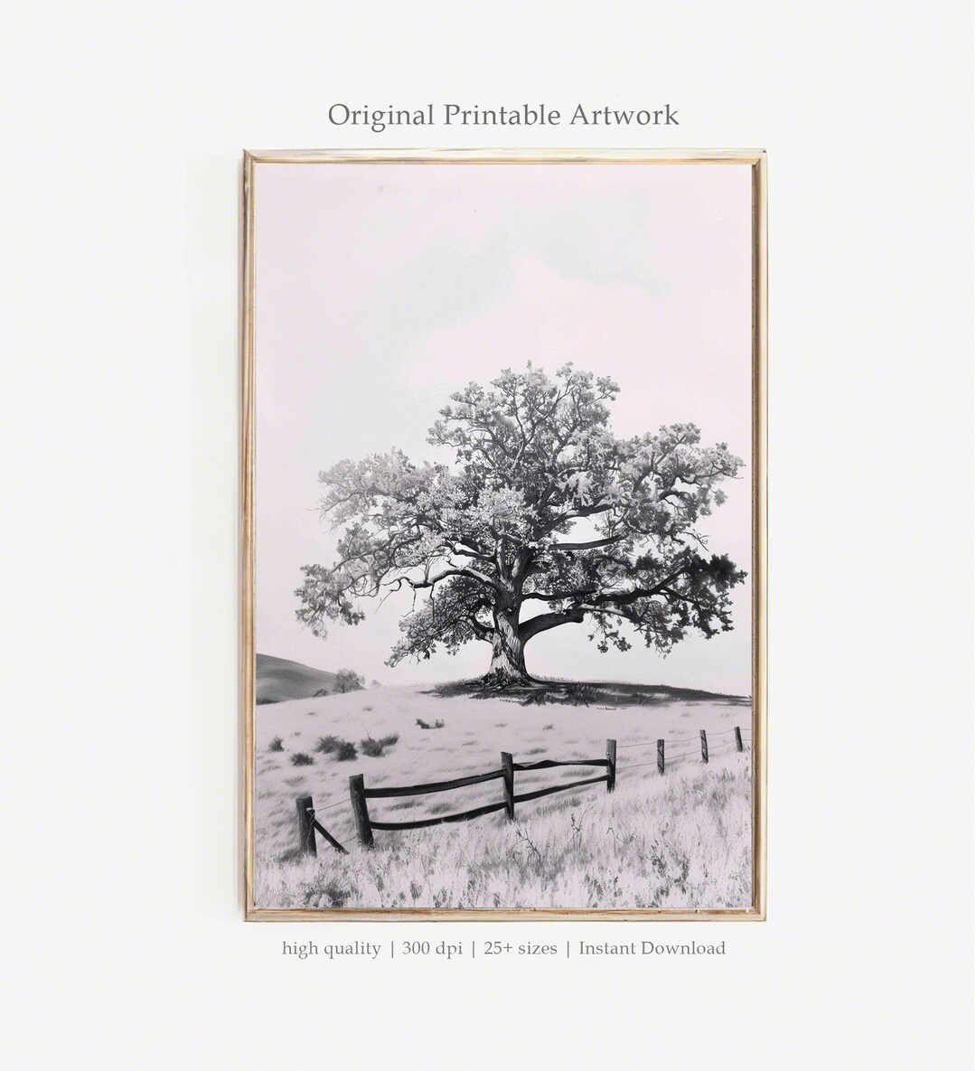 Majestic Oak Tree PRINTABLE Art | Printable Wall Art | Pencil Sketch ...