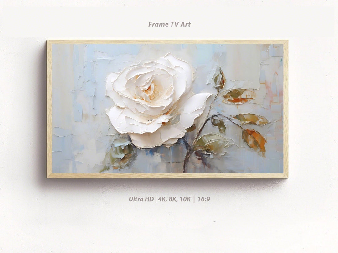 Frame TV Art | Abstract Flower Painting | White Rose Painting | Floral ...