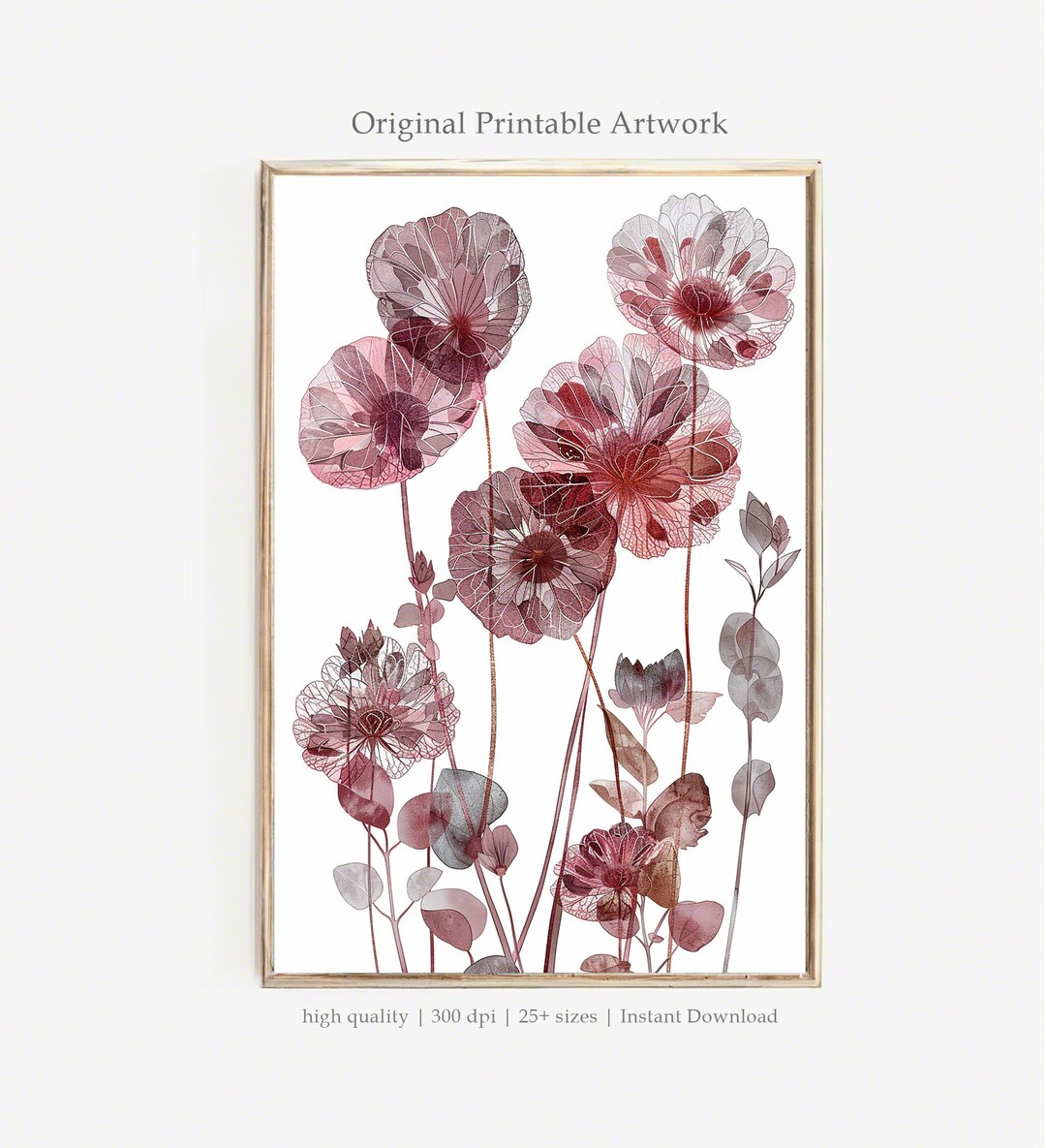 Ethereal Florals PRINTABLE Art | Delicate Pink Blossoms Illustration ...
