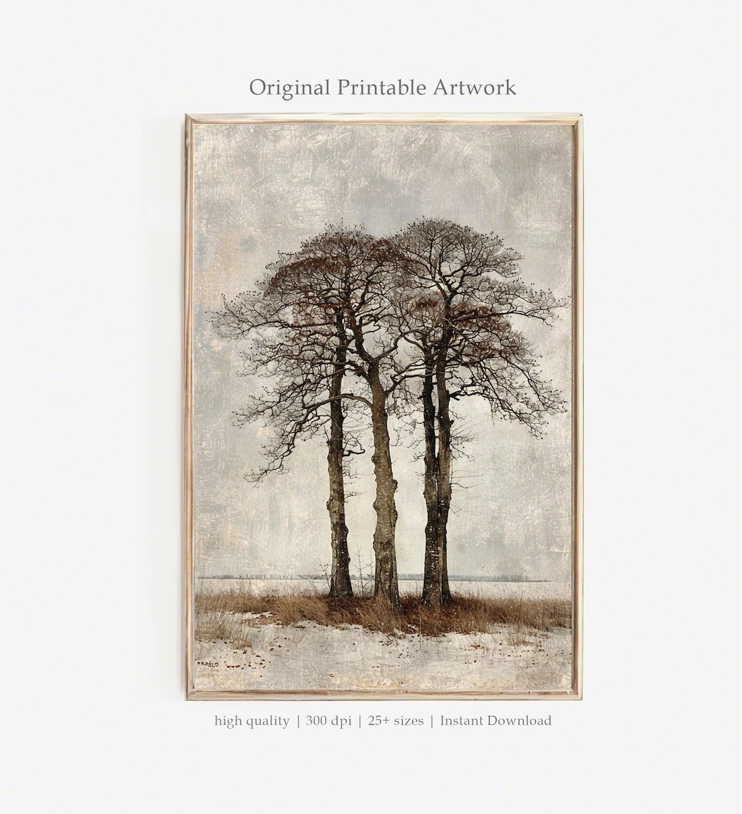 PRINTABLE Stoic Tree Trio | Vintage Trees Artwork | Solitude Nature ...