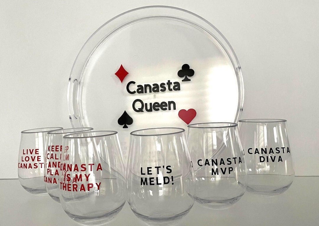 13 Acrylic Round Canasta Queen Acrylic Tray With a Set of 6 Stemless ...