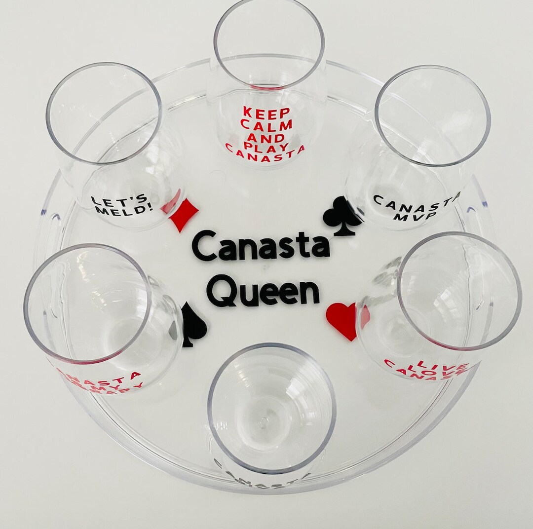 13 Acrylic Round Canasta Queen Acrylic Tray With a Set of 6 Stemless ...