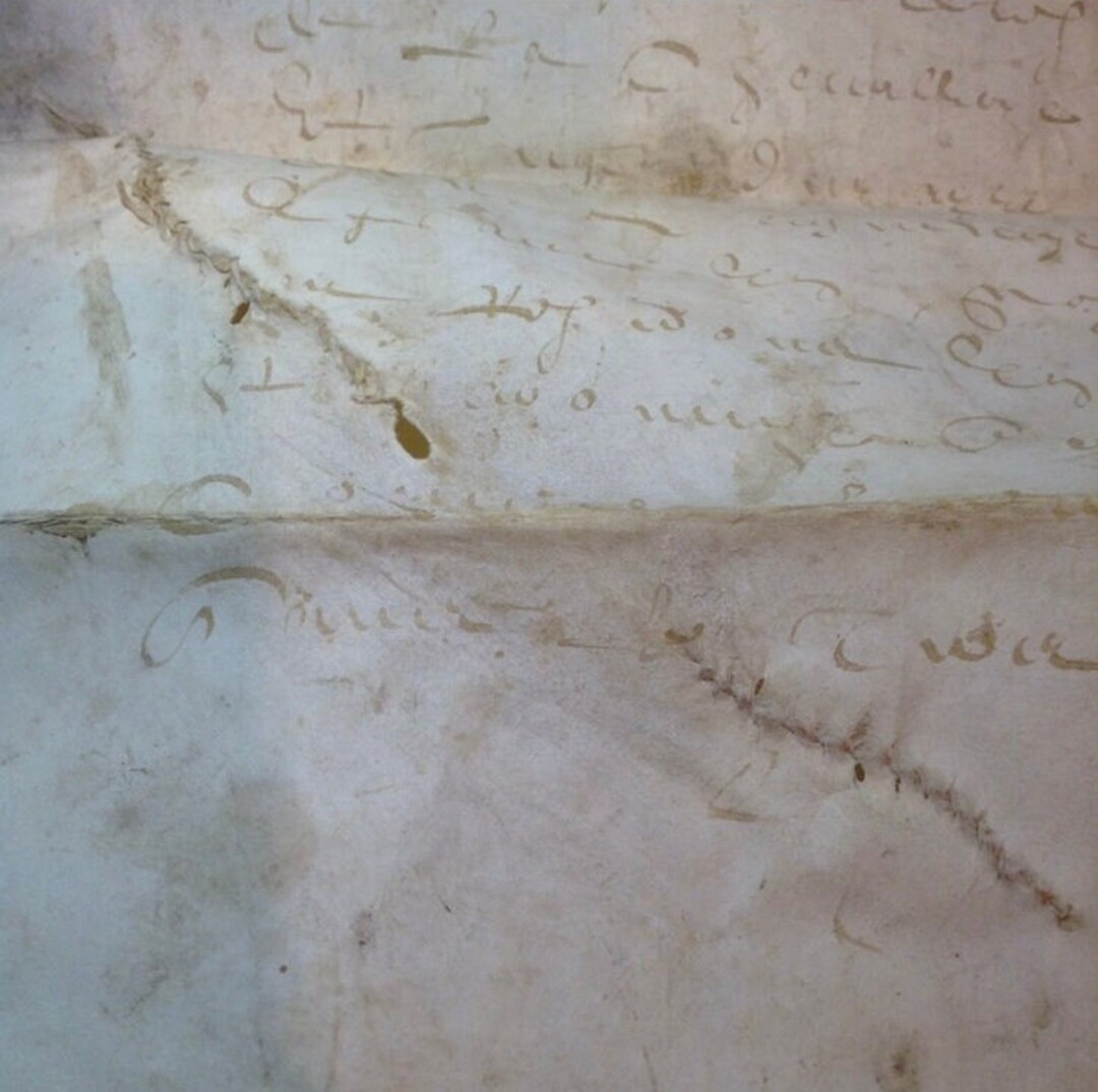 One of A Kind 1500s Colored Ink Oncial Writing Stitched Parchment ...