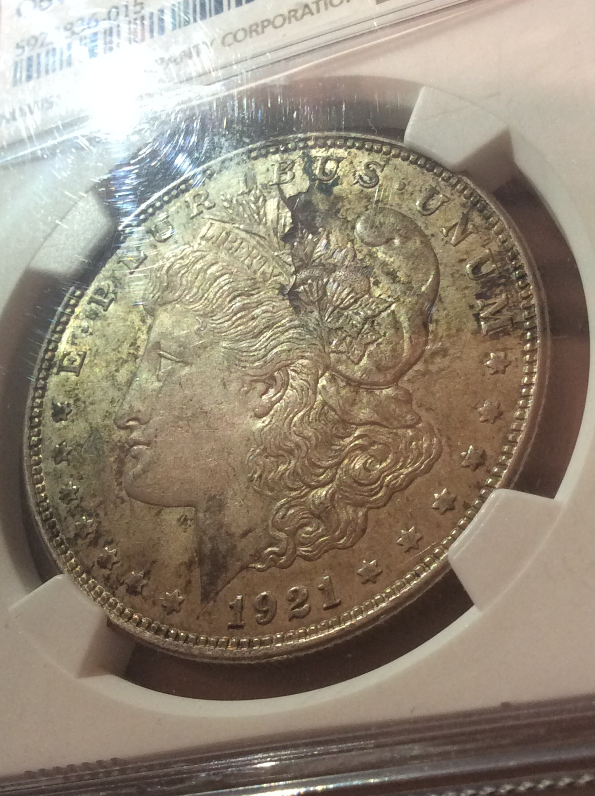 Scarce Mint Error Obverse Lamination MS61 1921 Morgan Silver Dollar- Certified by NGC & Given ...