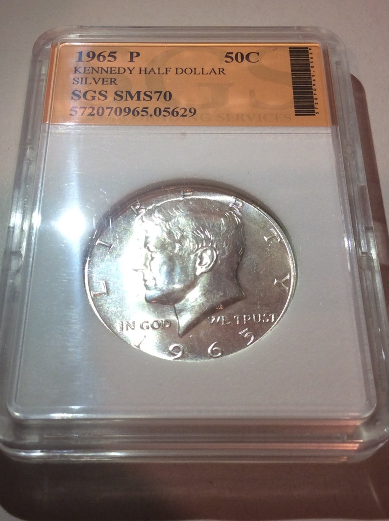 Valuable MS70 Graded Silver 1965 Kennedy Half Dollar- Professionally ...