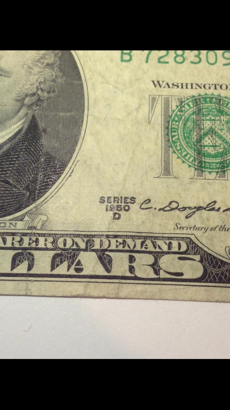 Rare Offset Printing Error 1950 10 Dollars Bill- Front Design on the ...
