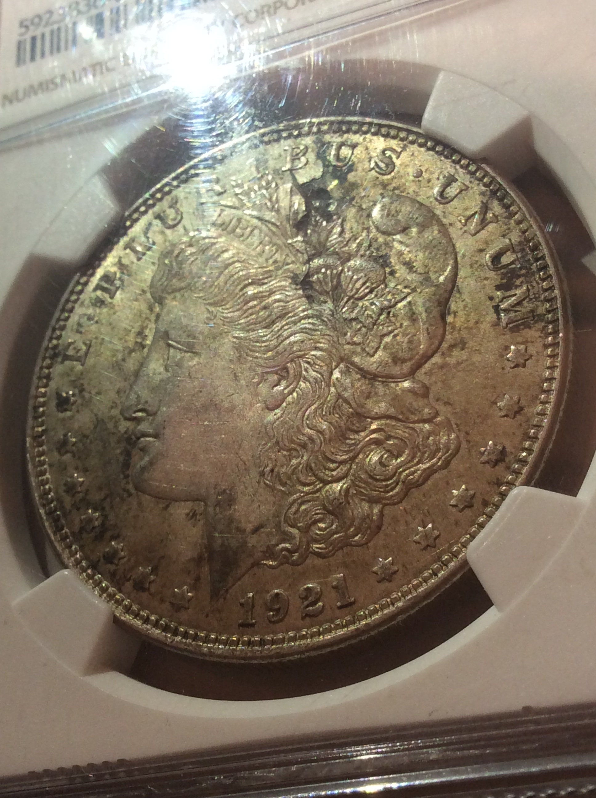 Scarce Mint Error Obverse Lamination MS61 1921 Morgan Silver Dollar ...