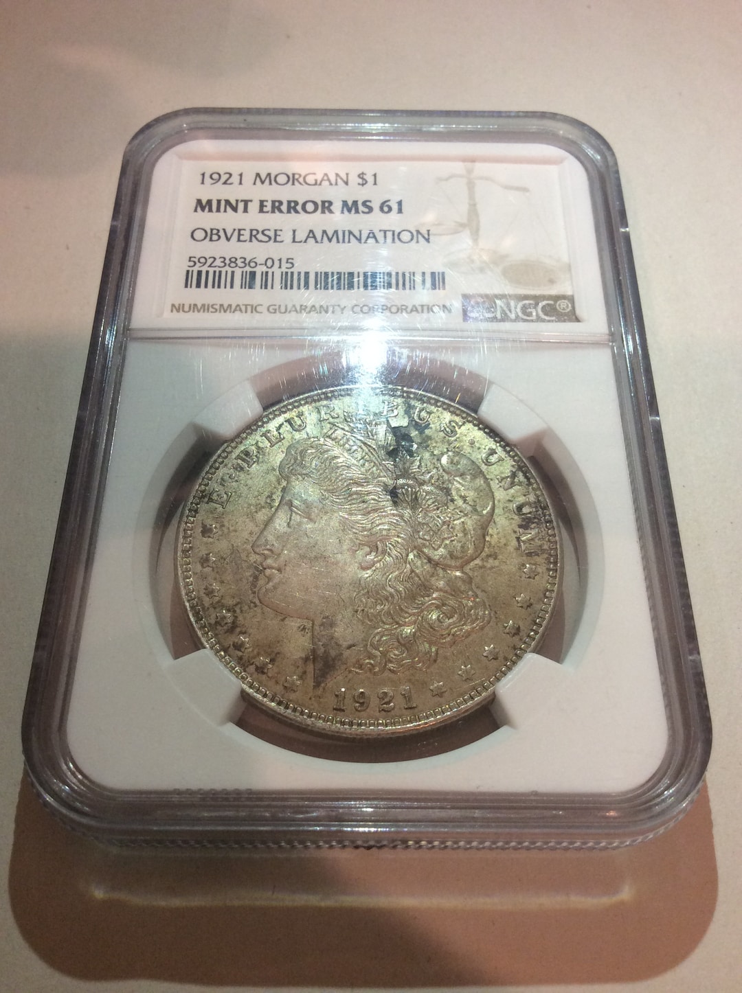 Scarce Mint Error Obverse Lamination MS61 1921 Morgan Silver Dollar ...