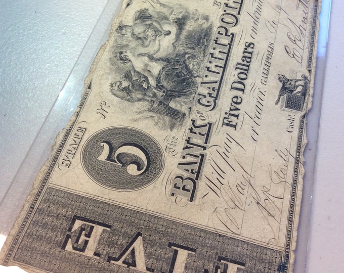 Few in Existence 1839 Bank of Gallipolis 5 Dollars Bank Note- Rare Low ...