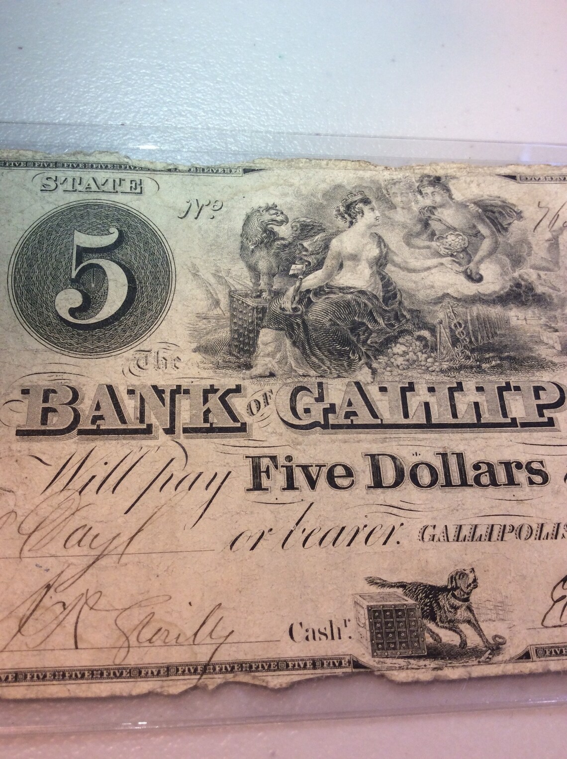 Few in Existence 1839 Bank of Gallipolis 5 Dollars Bank Note- Rare Low ...
