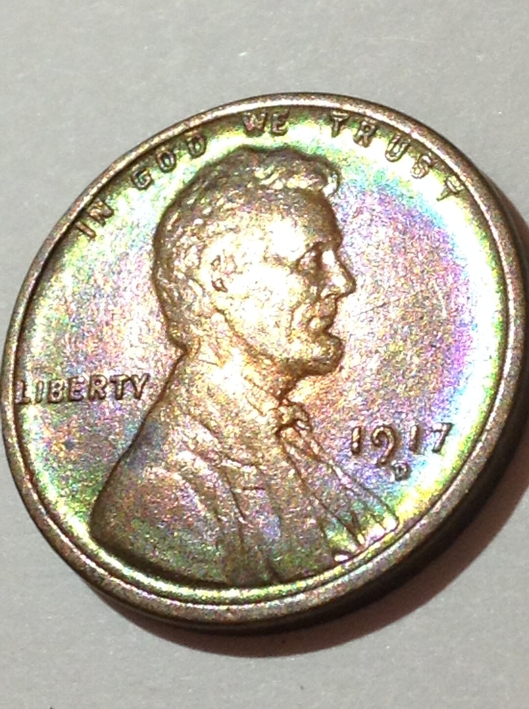 Multicolored Full Rainbow Toned Mint State 1917 D Wheat Penny~ Yellow ...