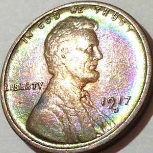 Multicolored Full Rainbow Toned Mint State 1917 D Wheat Penny~ Yellow ...