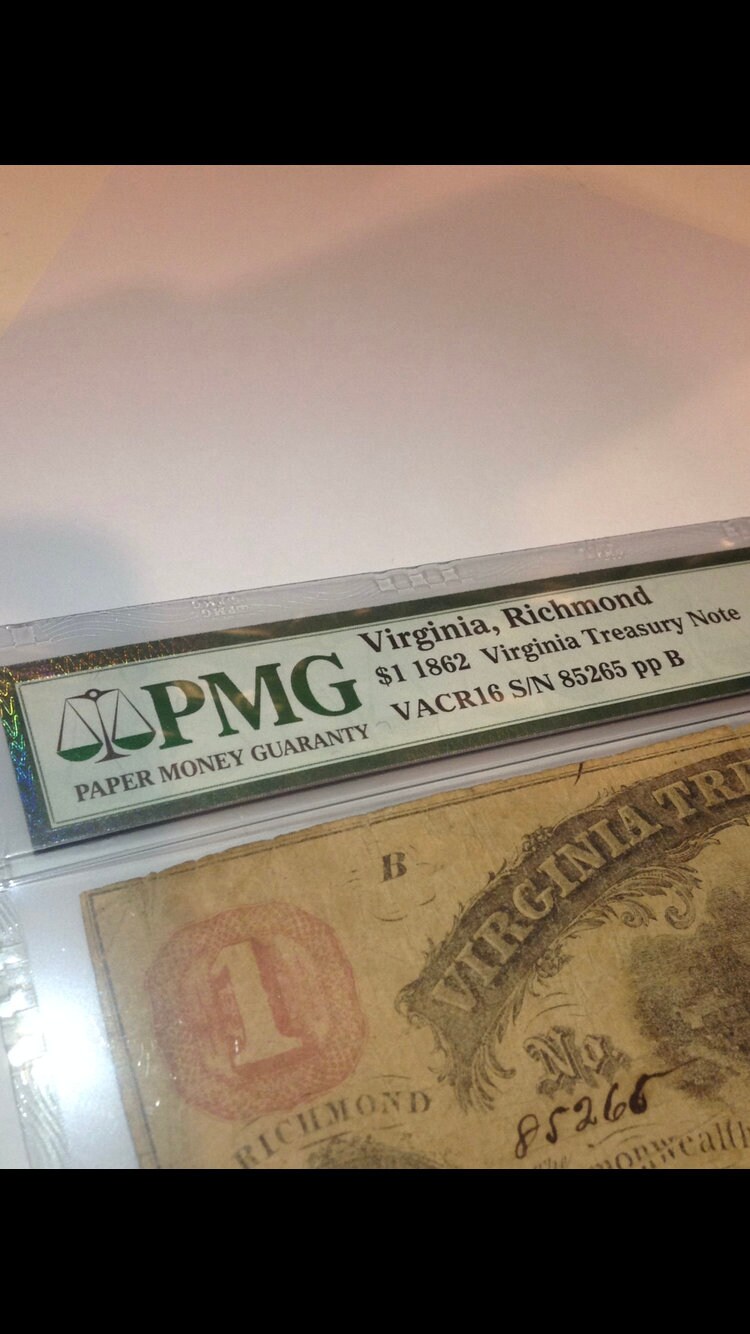 Rare Gutter Fold Error Early 1862 One Dollar Virginia Treasury Note- PMG Graded Fine 15- Crazy ...