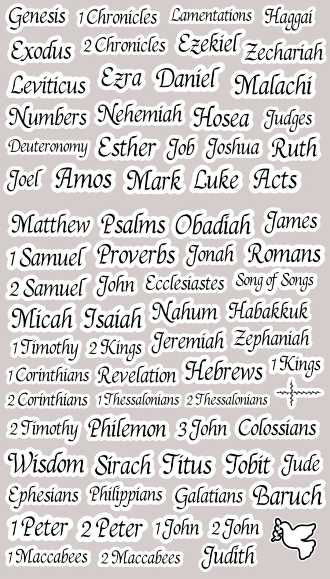 Catholic 73 Clear Bible Book Name Stickers- Smaller Stickers (sizes ...