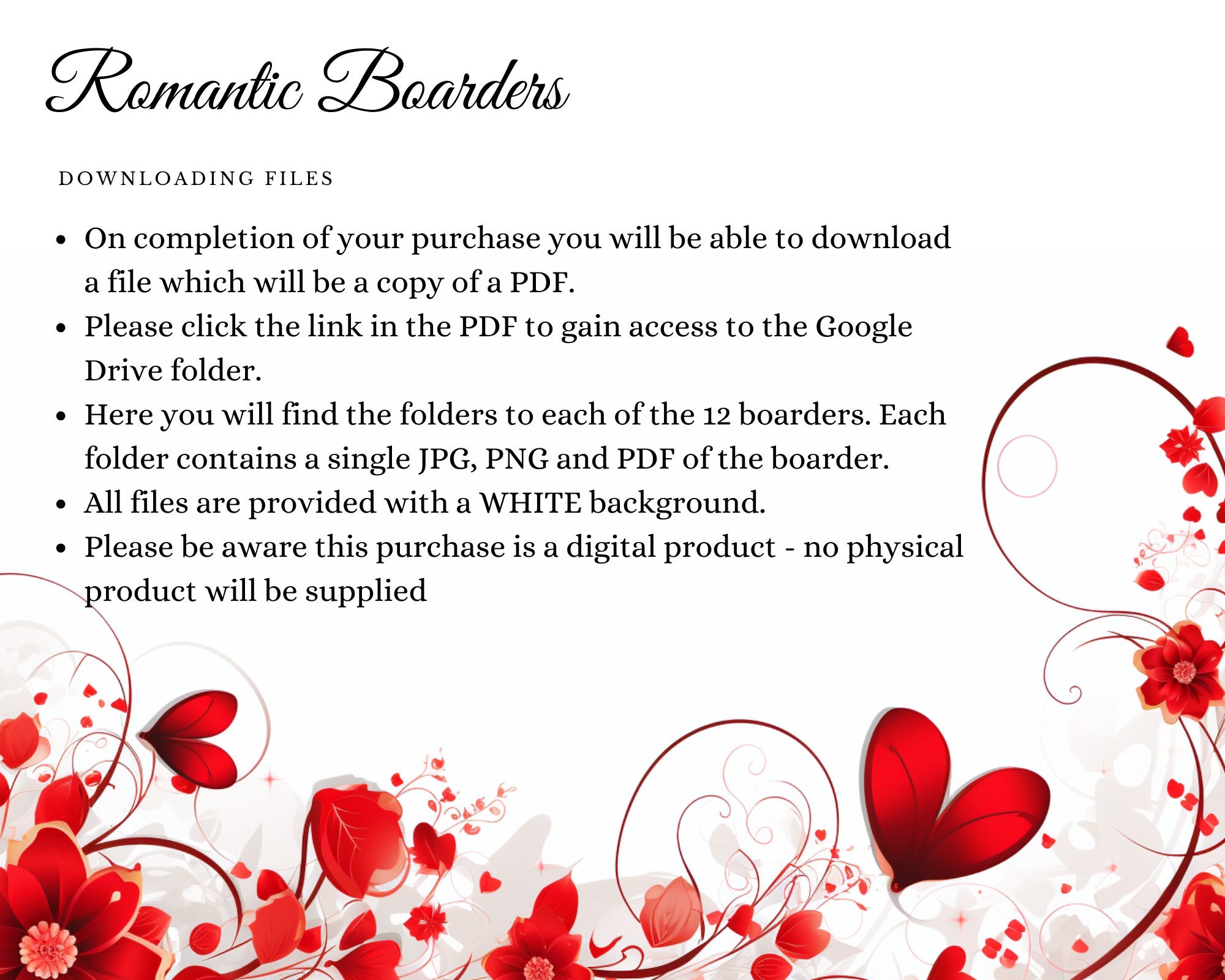 12 X Romantic Border Clipart PNG JPG & PDF Heart Border Card Making ...