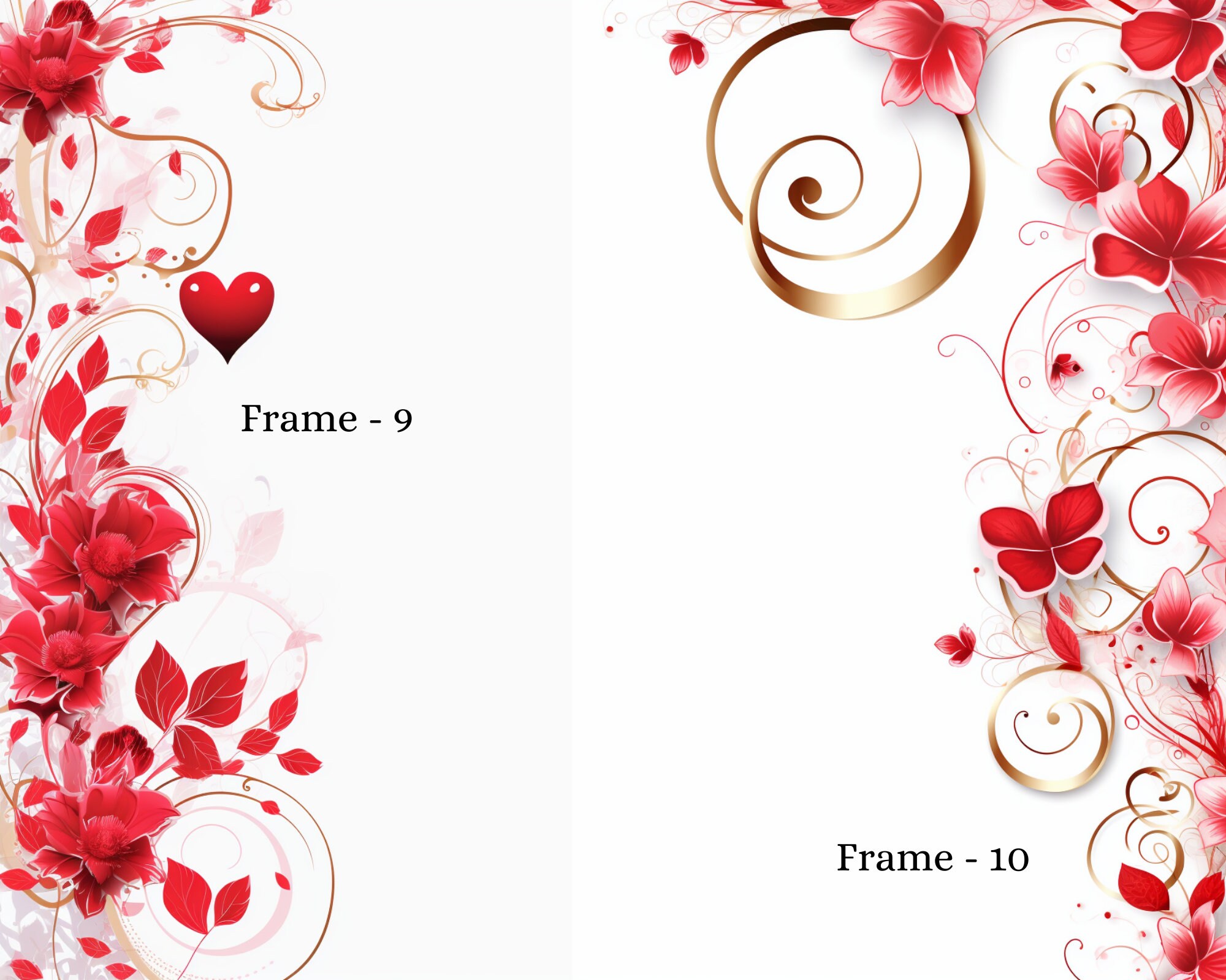 12 X Romantic Border Clipart PNG JPG & PDF Heart Border Card Making ...