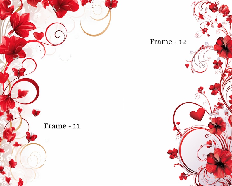 12 X Romantic Border Clipart PNG JPG & PDF Heart Border Card Making ...