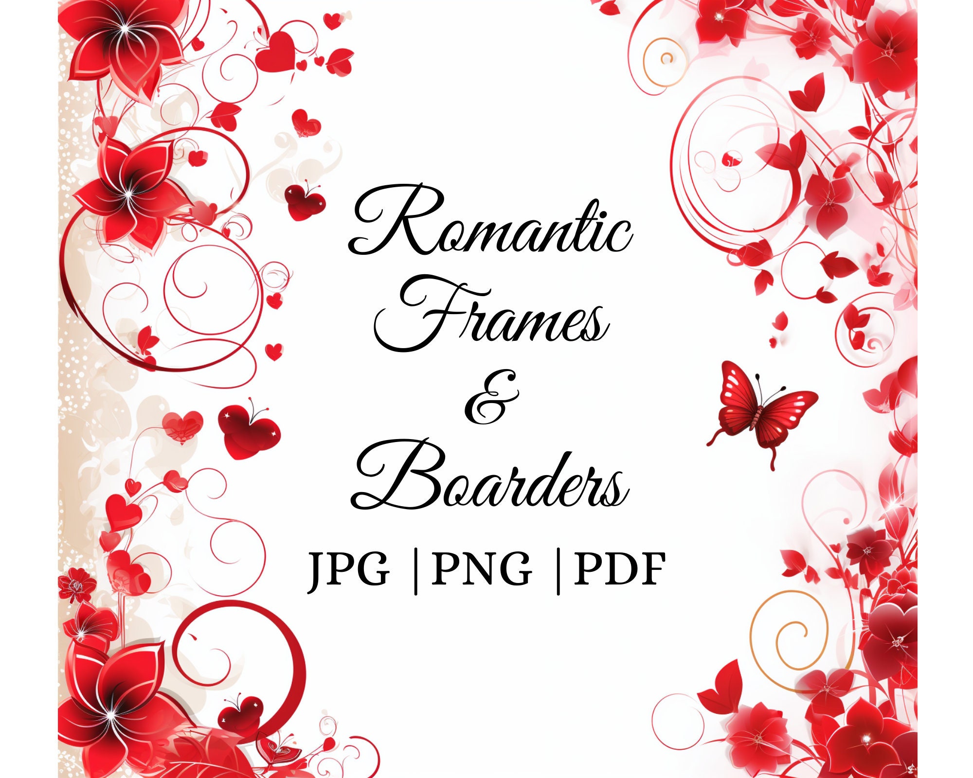 12 X Romantic Border Clipart PNG JPG & PDF Heart Border Card Making ...