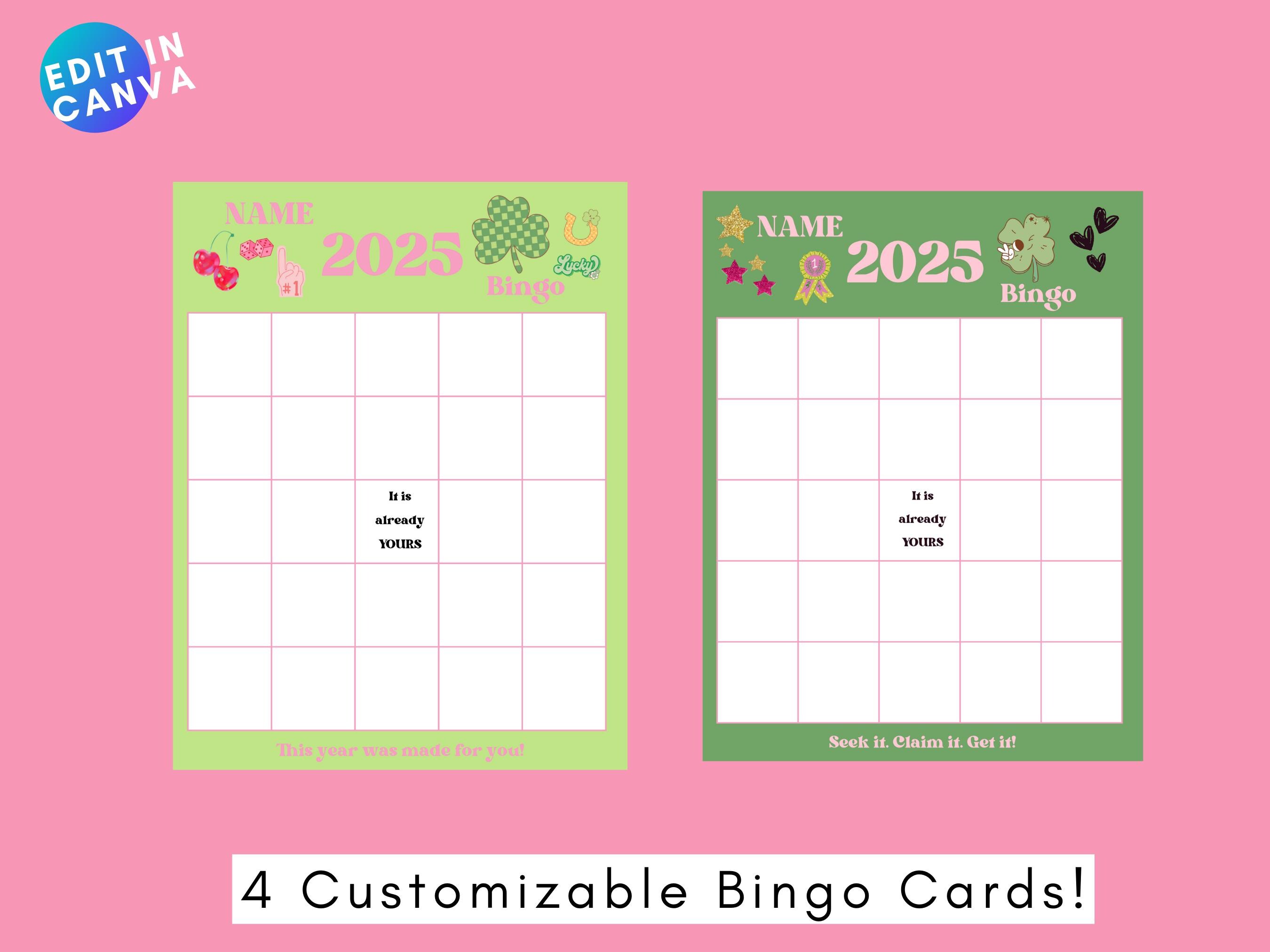 2025 Bingo Card Template - Editable Canva Digital Download | Four-leaf ...