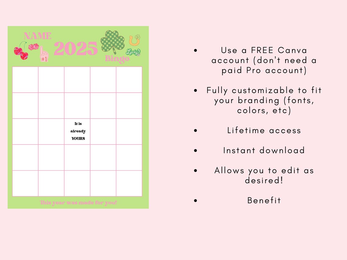 2025 Bingo Card Template - Editable Canva Digital Download | Four-leaf ...