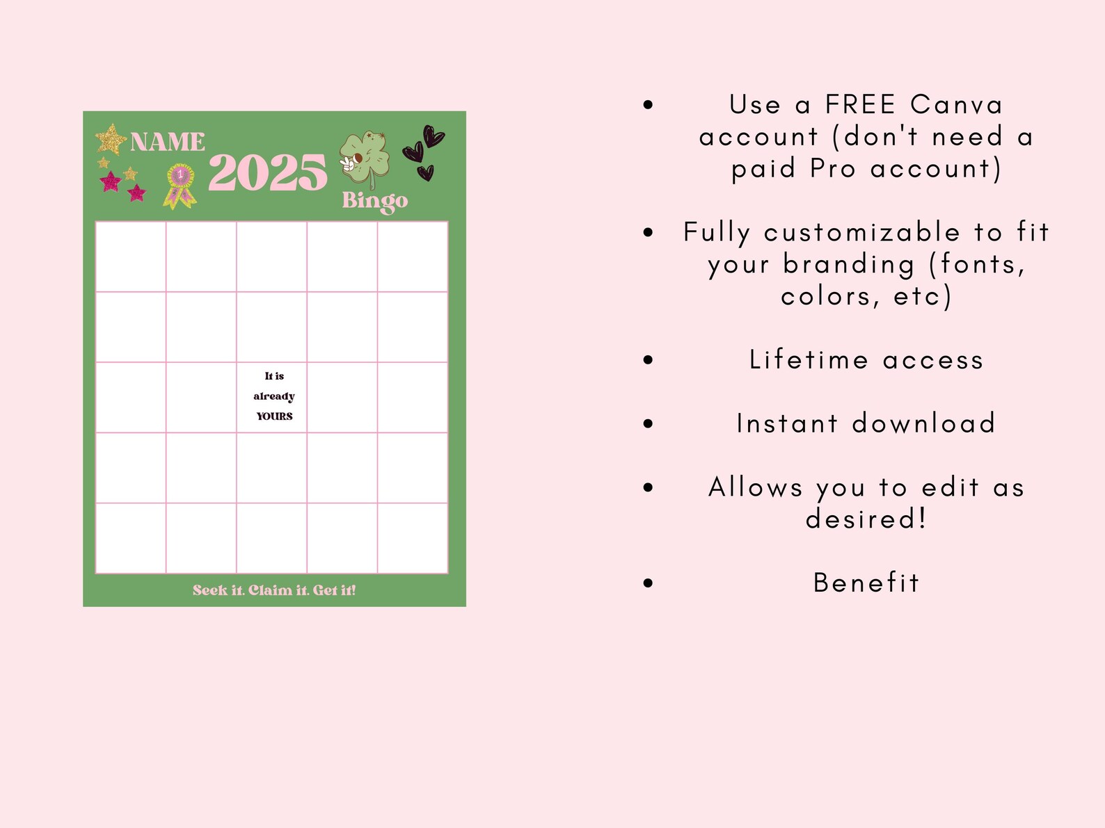 2025 Bingo Card Template - Editable Canva Digital Download | Four-leaf ...