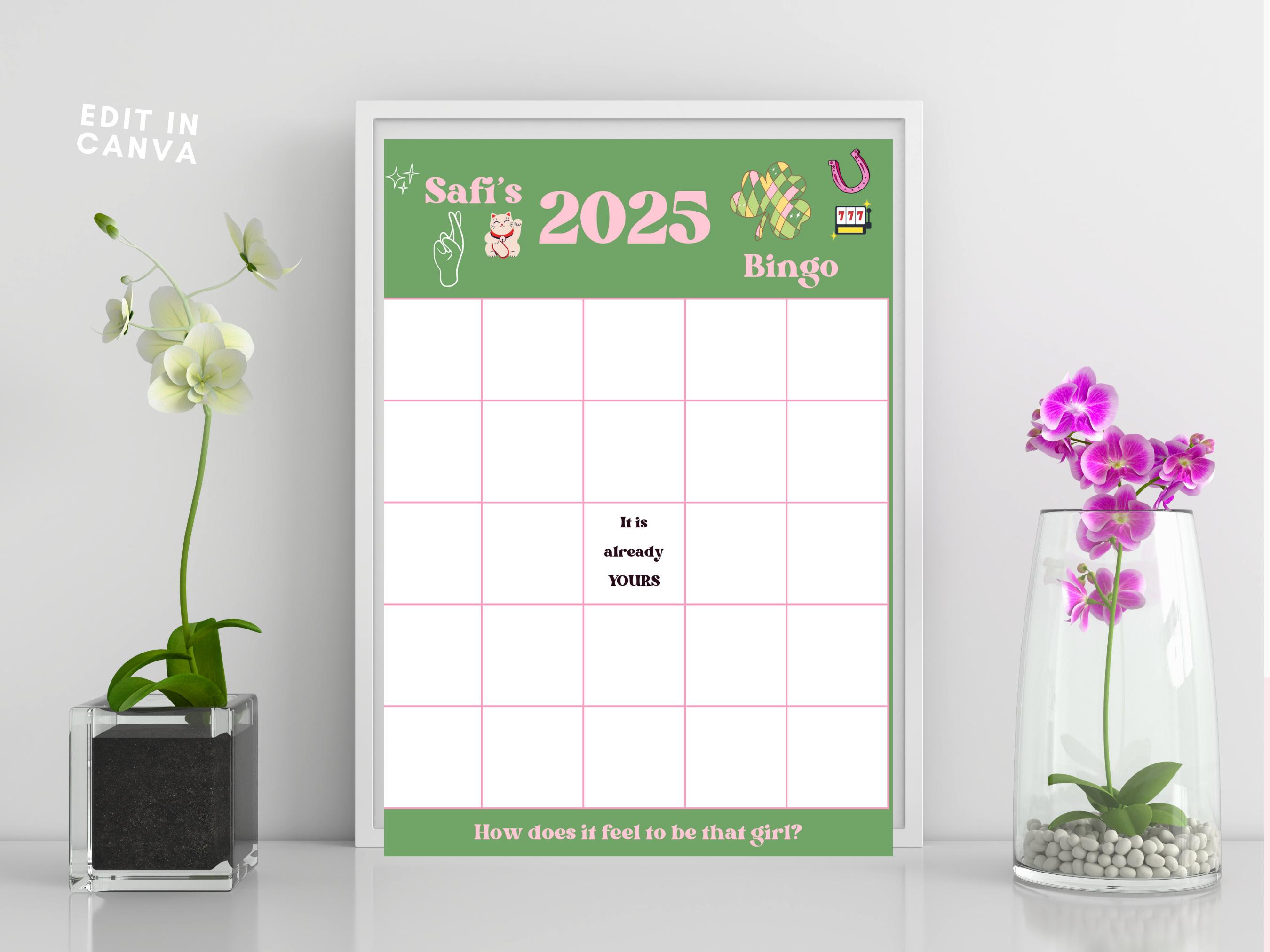 2025 Bingo Card Template - Editable Canva Digital Download | Four-leaf ...