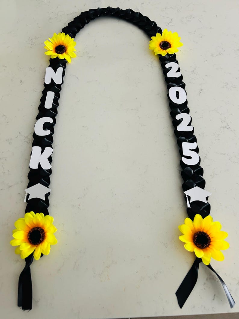 Personalized Black Satin OPEN Graduation Lei With Sunflowers - Etsy